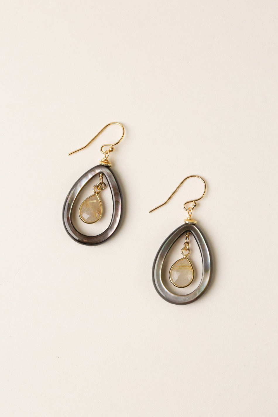 Alchemy Black Lip Shell Teardrop, Golden Rutilated Quartz Bezel Statem ...