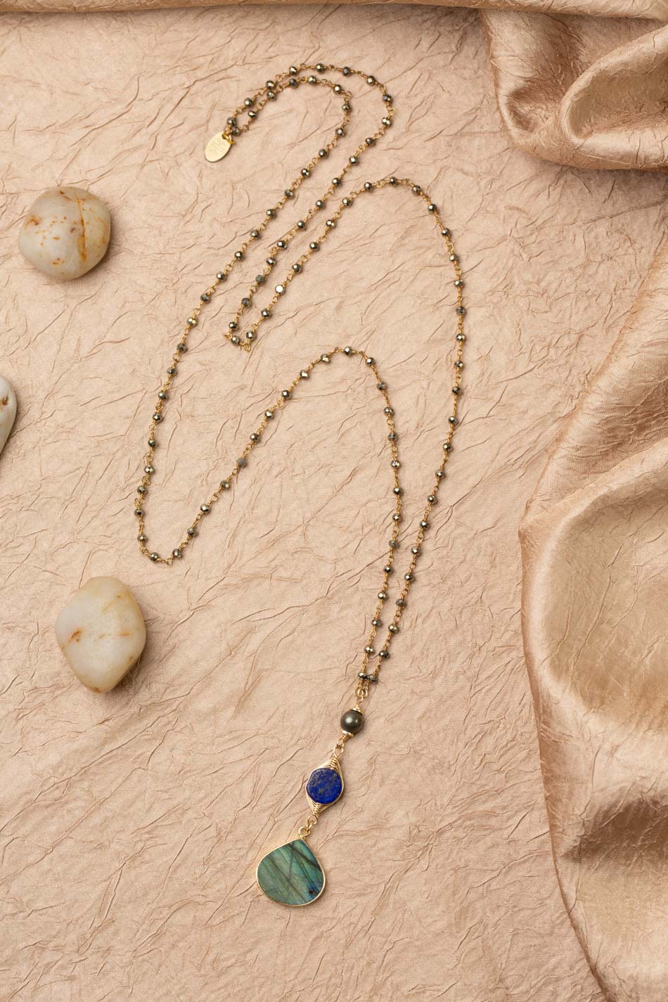 Blue Moon 30" Faceted Pyrite With Lapis Lazuli, Labradorite Cluster Ne ...