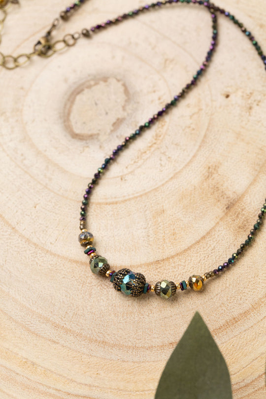 Crisp Autumn 16-18" Czech Glass, Plated Pyrite With Faceted Crystal Si ...