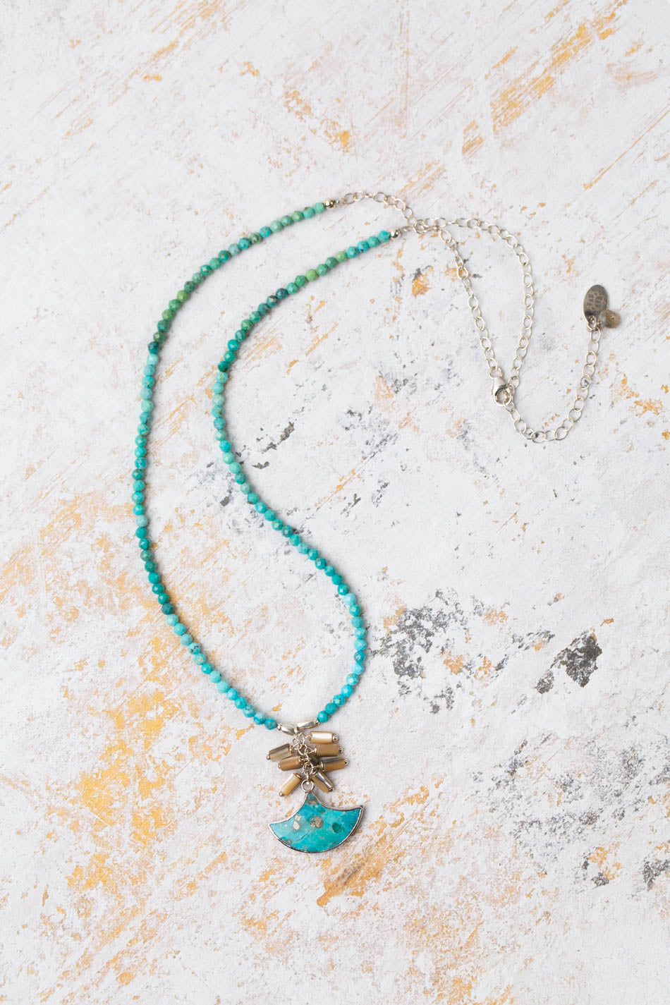 One Of A Kind 19-21" Abalone With Turquoise Fan Cluster Necklace – Anne ...